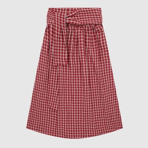 Apotcare Red Plaid High Waist Long Skirt